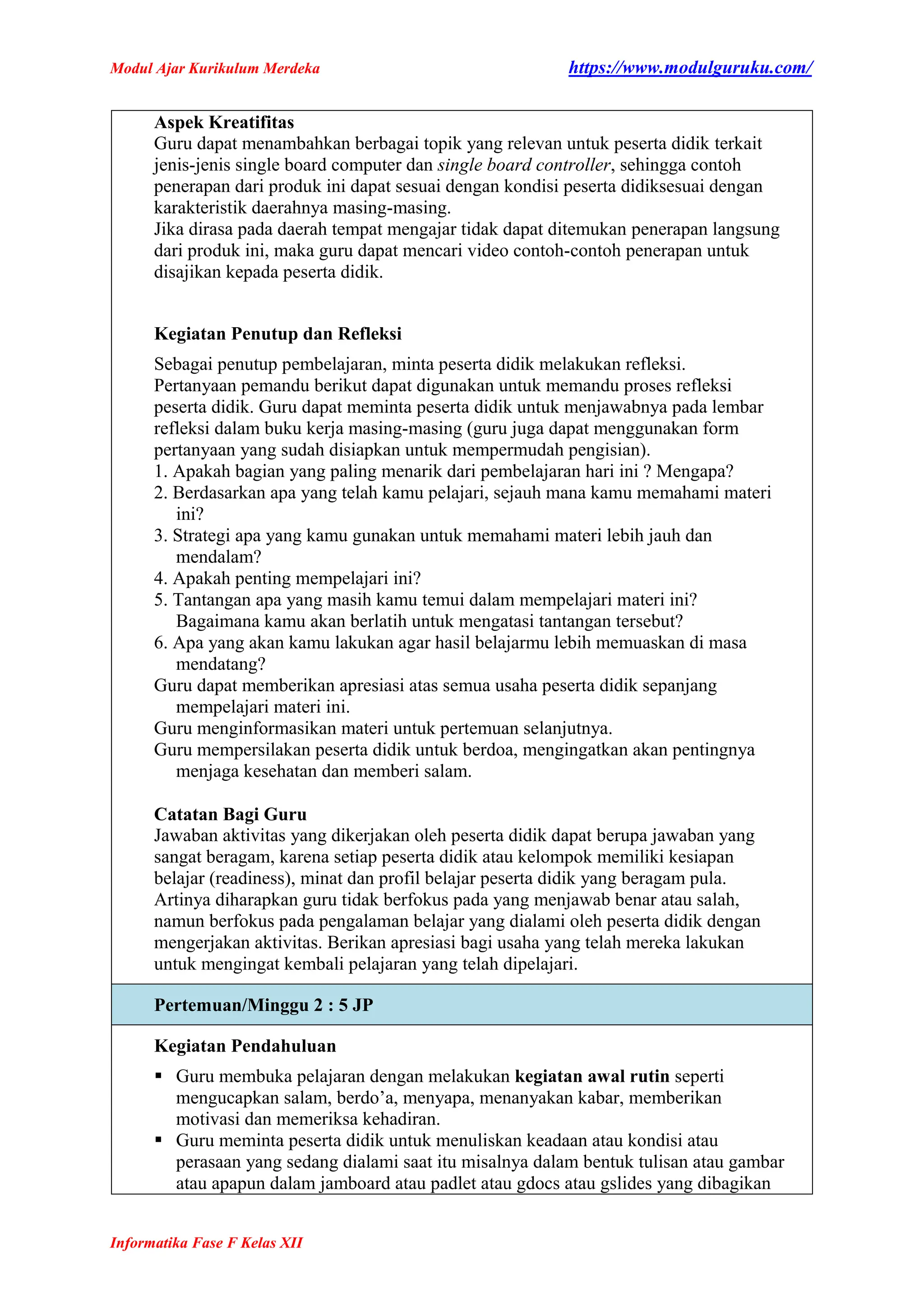 Modul Ajar Informatika Kelas 12 Fase F Kurikulum Merdeka | PDF