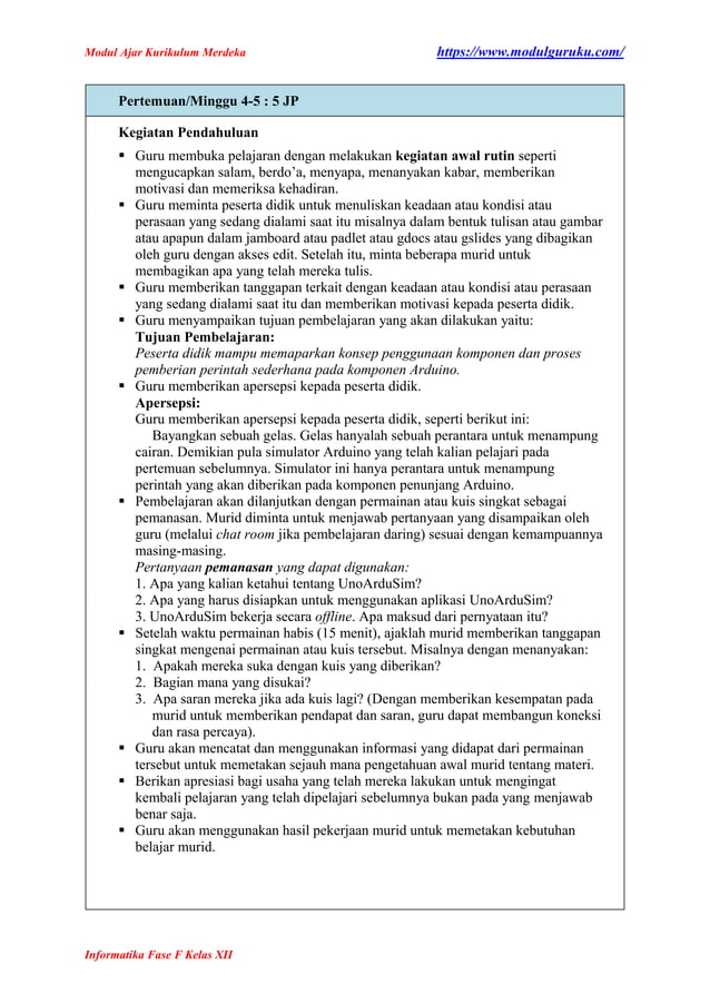 Modul Ajar Informatika Kelas 12 Fase F Kurikulum Merdeka | PDF