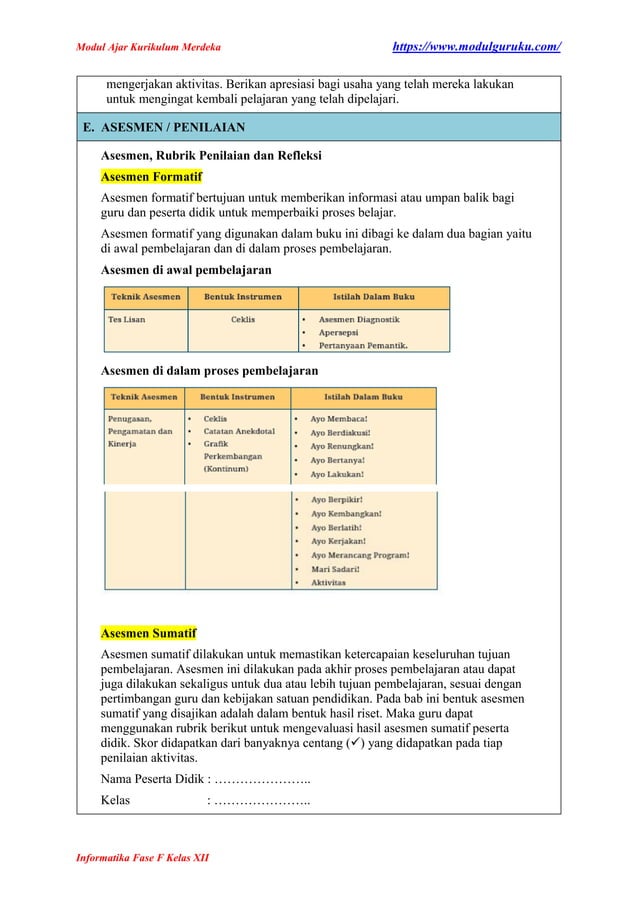 Modul Ajar Informatika Kelas 12 Fase F Kurikulum Merdeka | PDF