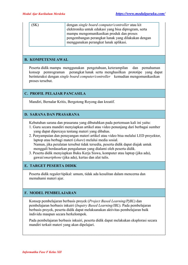 Modul Ajar Informatika Kelas 12 Fase F Kurikulum Merdeka | PDF