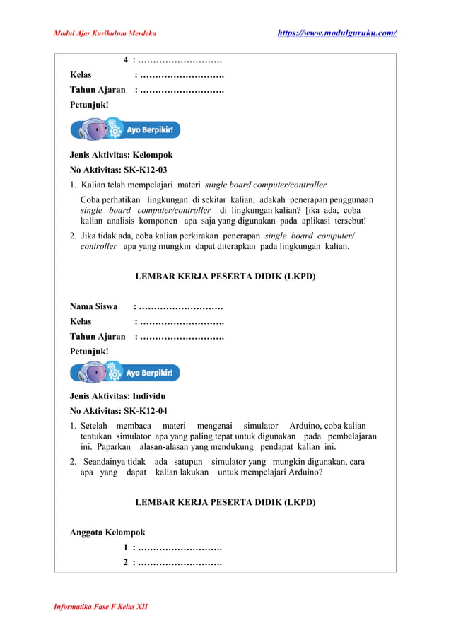 Modul Ajar Informatika Kelas 12 Fase F Kurikulum Merdeka | PDF