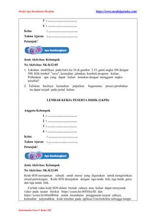 Modul Ajar Informatika Kelas 12 Fase F Kurikulum Merdeka | PDF