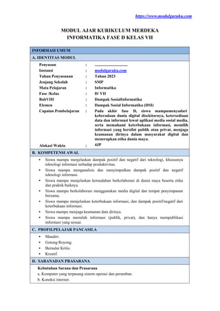Modul Ajar Informatika Kelas 7 Fase D Bab 8 | DOCX
