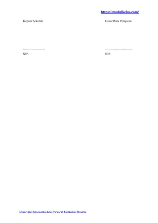 Modul Ajar Informatika Kelas 9 SMP/MTs Fase D Kurikulum Merdeka | PDF