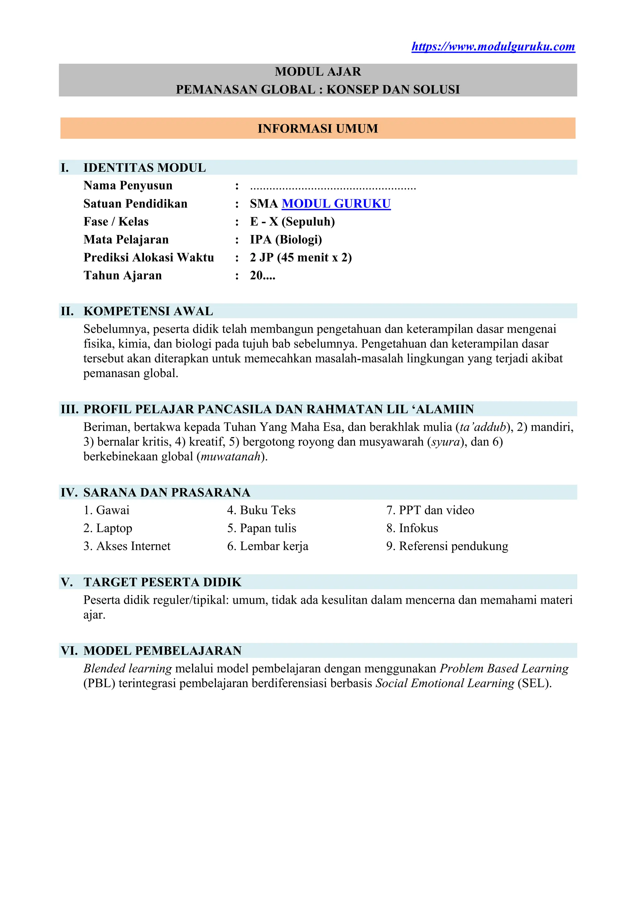 Modul Ajar IPA Biologi Kelas 10 Fase E Kurikulum Merdeka | PDF