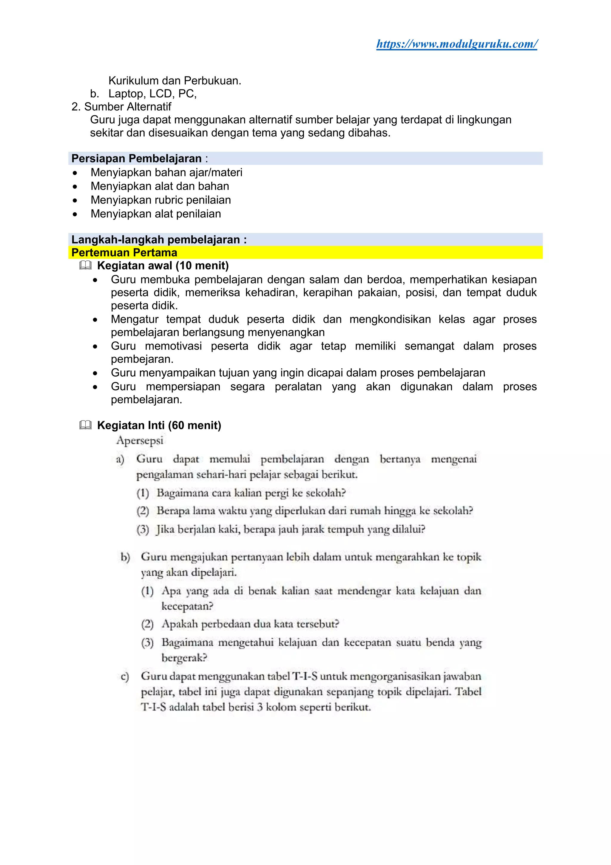 Modul Ajar IPA Kelas 7 SMP Bab 4 Gerak dan Gaya - A. Gerak Benda | DOCX