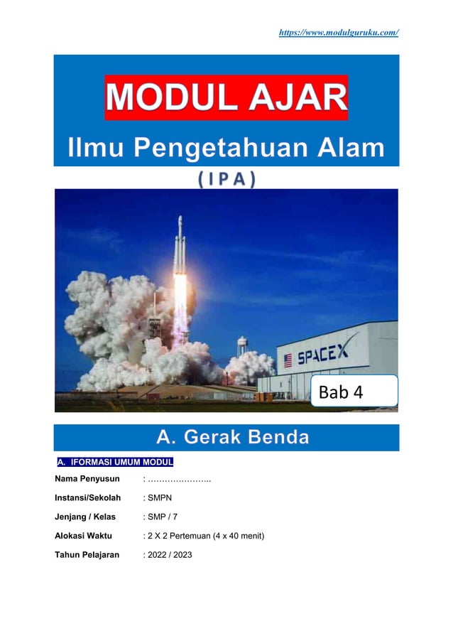 Modul Ajar IPA Kelas 7 SMP Bab 4 Gerak dan Gaya - A. Gerak Benda | DOCX
