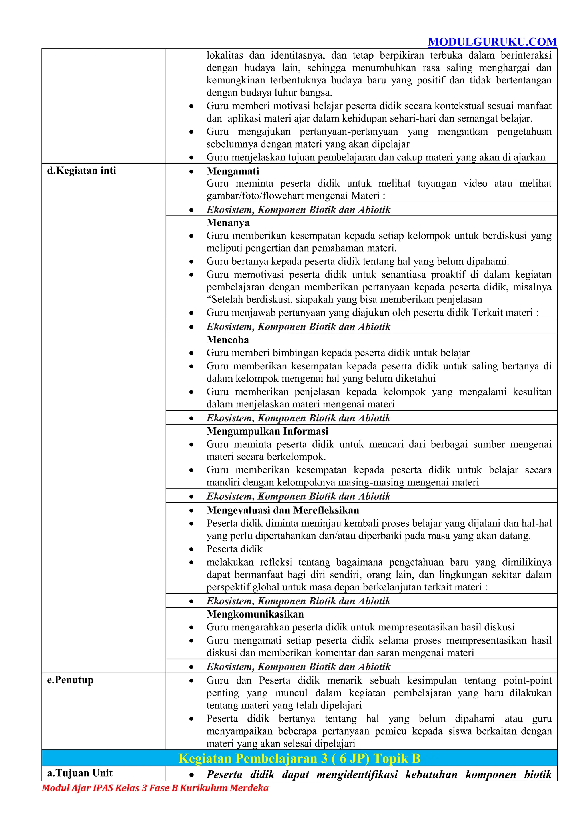 Modul Ajar IPAS Kelas 3 Fase B Kurikulum Merdeka | PDF