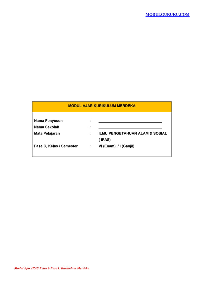 Modul Ajar IPAS Kelas 6 Fase C Kurikulum Merdeka | PDF