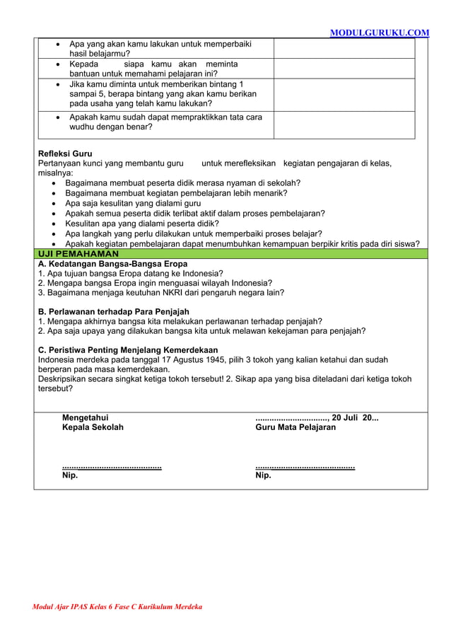 Modul Ajar IPAS Kelas 6 Fase C Kurikulum Merdeka | PDF