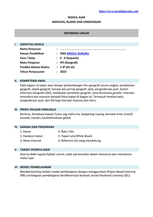 Modul Ajar IPS Geografi Kelas 10 SMA Fase E | PDF