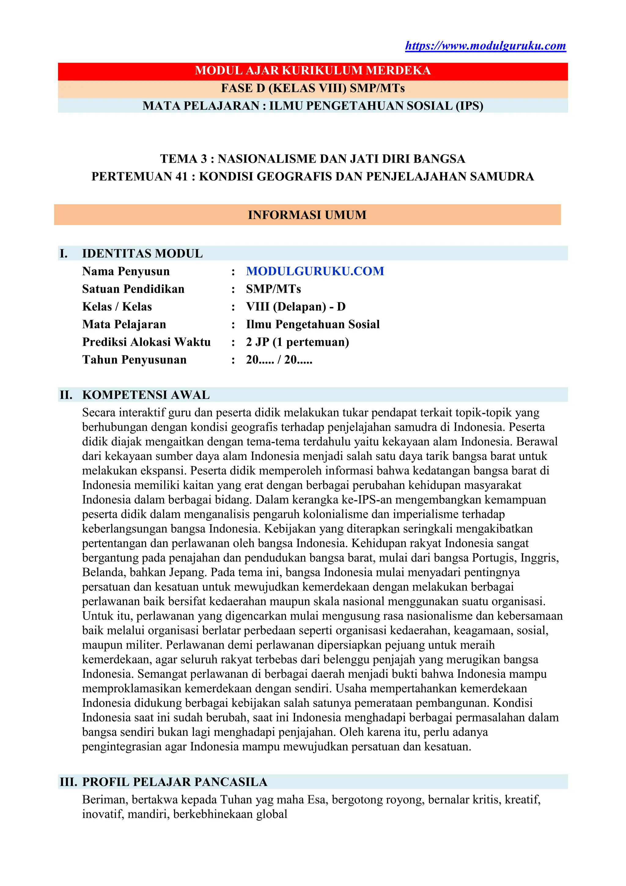 Modul Ajar IPS Kelas 8 SMP Fase D | DOCX