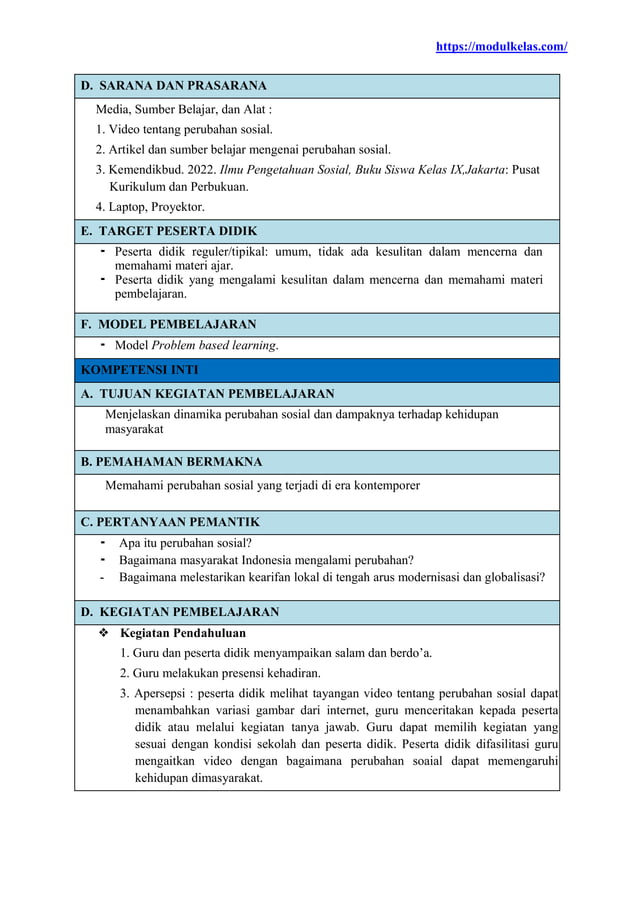 Modul Ajar IPS Kelas 9 Fase D Kurikulum Merdeka | PDF