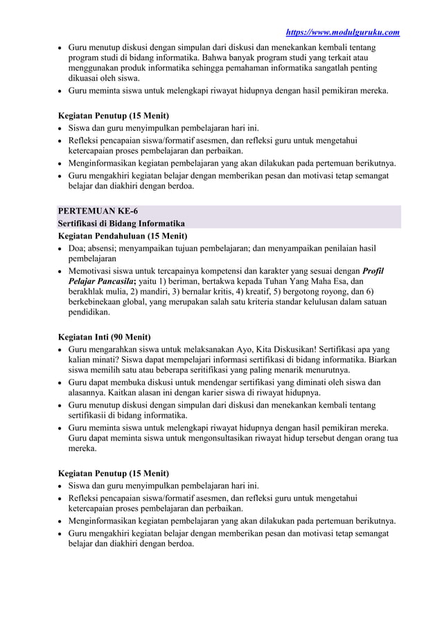 Modul Ajar Kelas 10 Informatika Fase E Kurikulum Merdeka | PDF