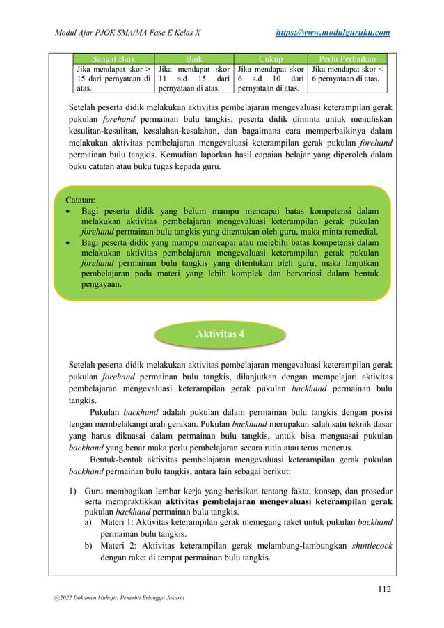 Modul Ajar Kelas 10 PJOK Fase E Kurikulum Merdeka | PDF