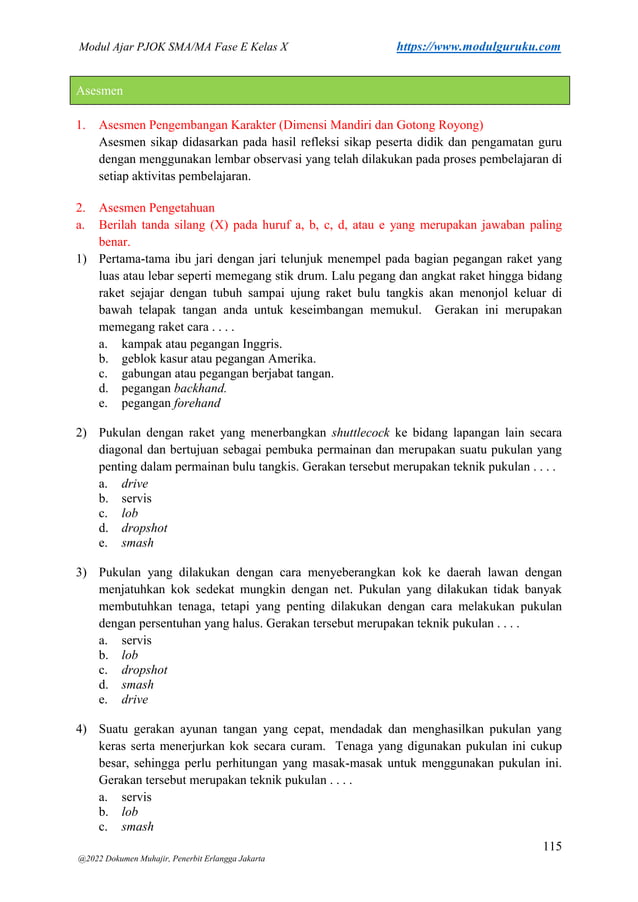Modul Ajar Kelas 10 PJOK Fase E Kurikulum Merdeka | PDF