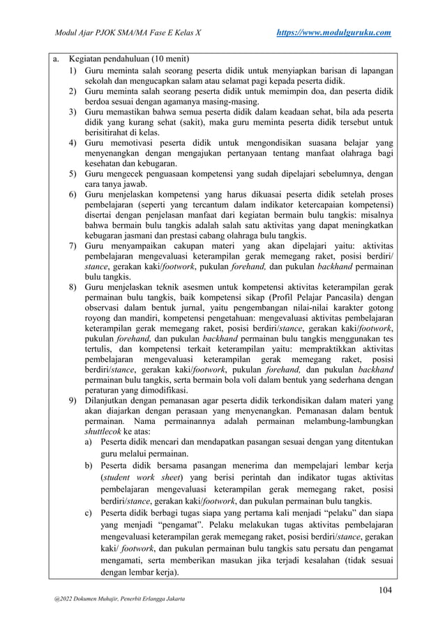 Modul Ajar Kelas 10 PJOK Fase E Kurikulum Merdeka | PDF