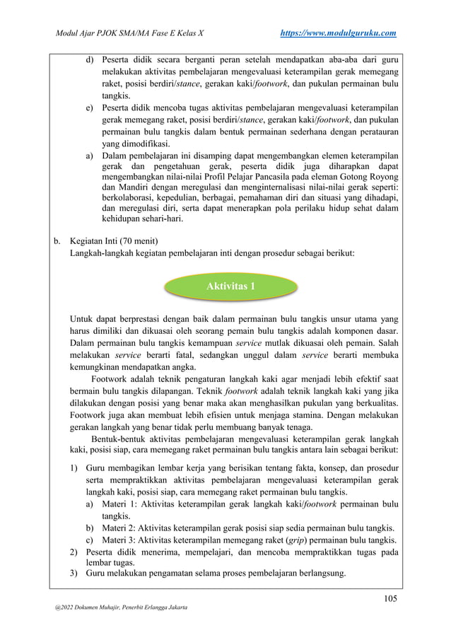 Modul Ajar Kelas 10 PJOK Fase E Kurikulum Merdeka | PDF
