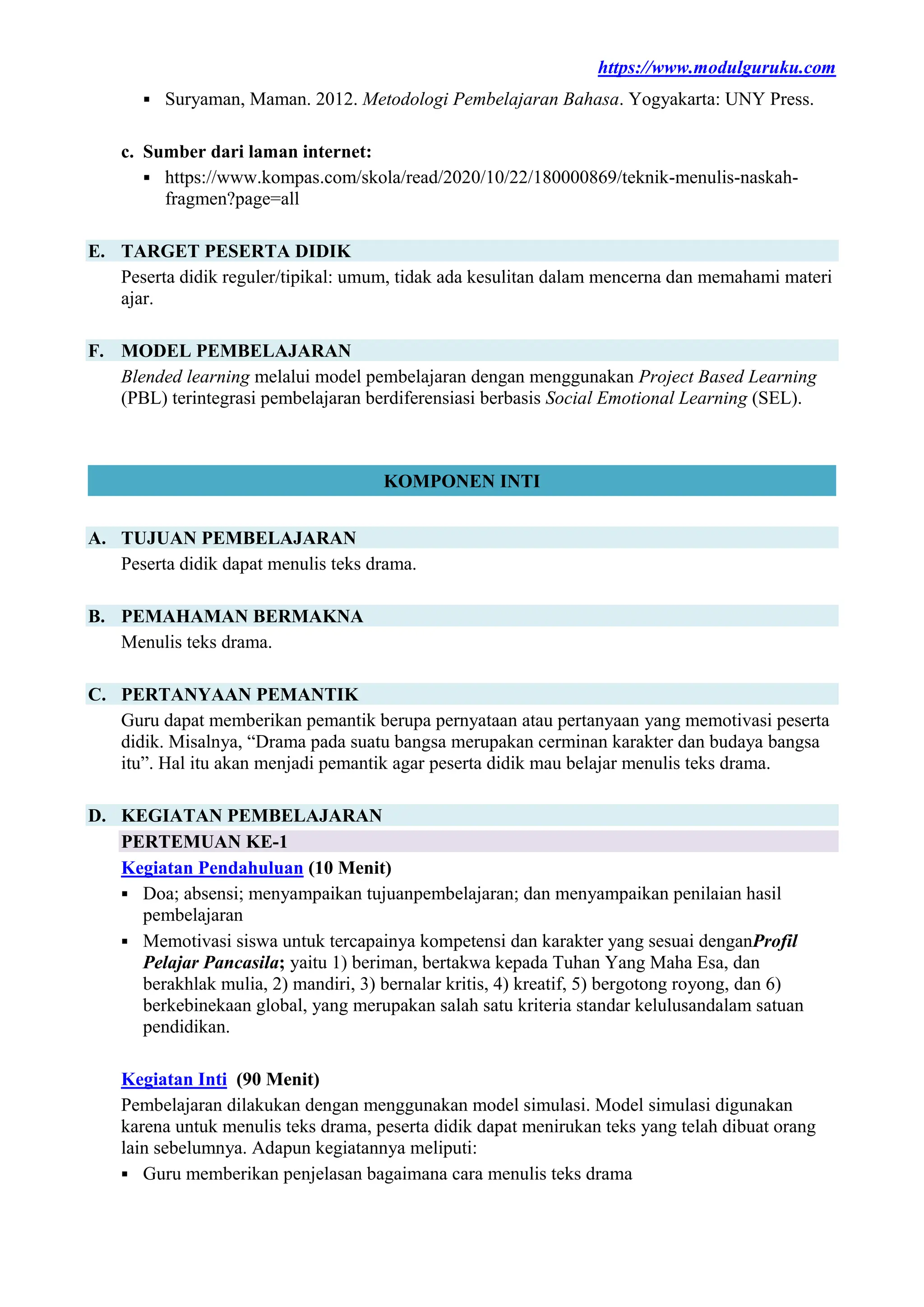 Modul Ajar Kelas 11 Bahasa Indonesia Tingkat Lanjut Fase F | PDF