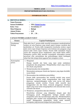 Modul Ajar Biologi Kelas 11 Fase F Kurikulum Merdeka | PDF