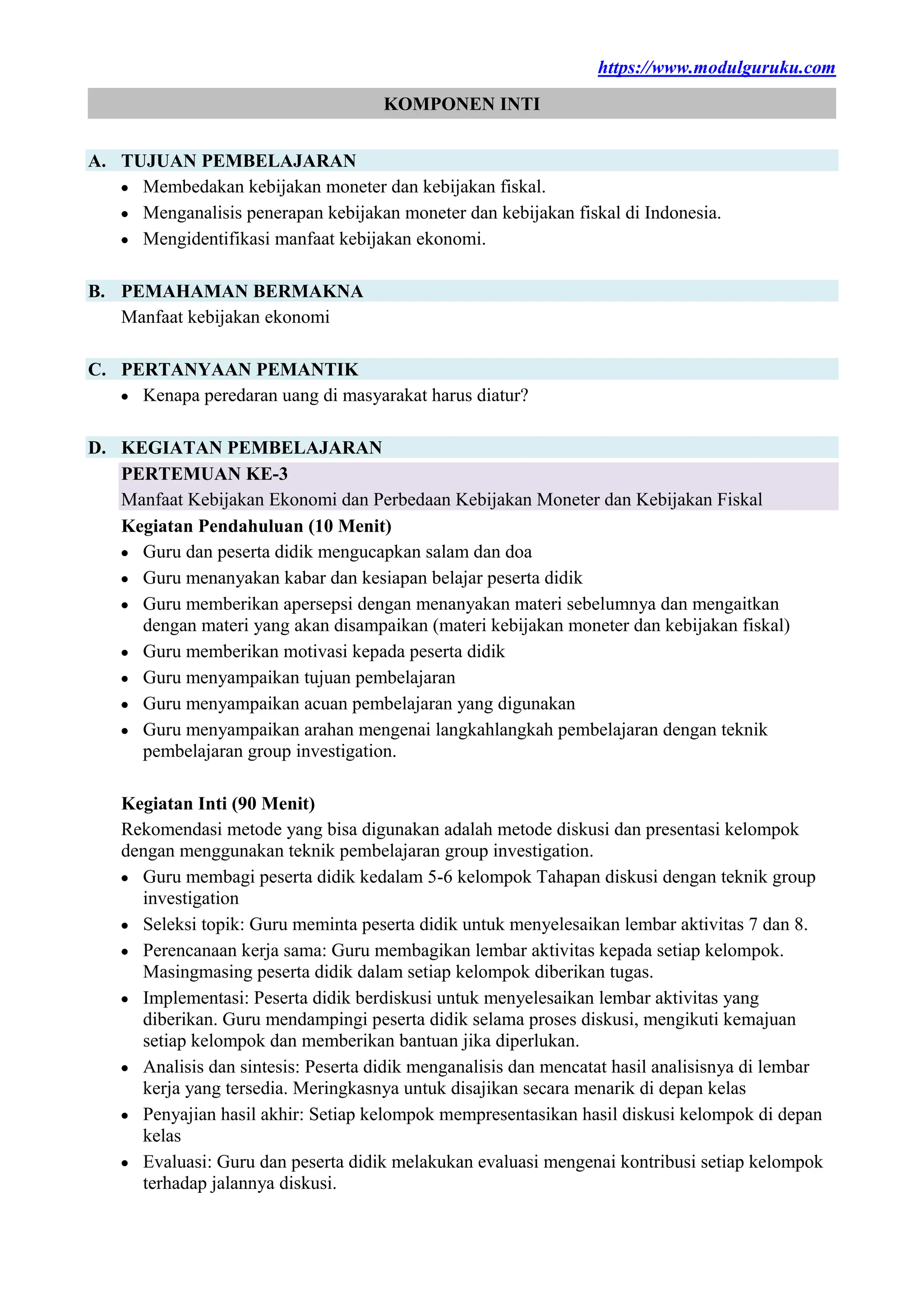 Modul Ajar Kelas 11 Ekonomi Fase F Kurikulum Merdeka | PDF