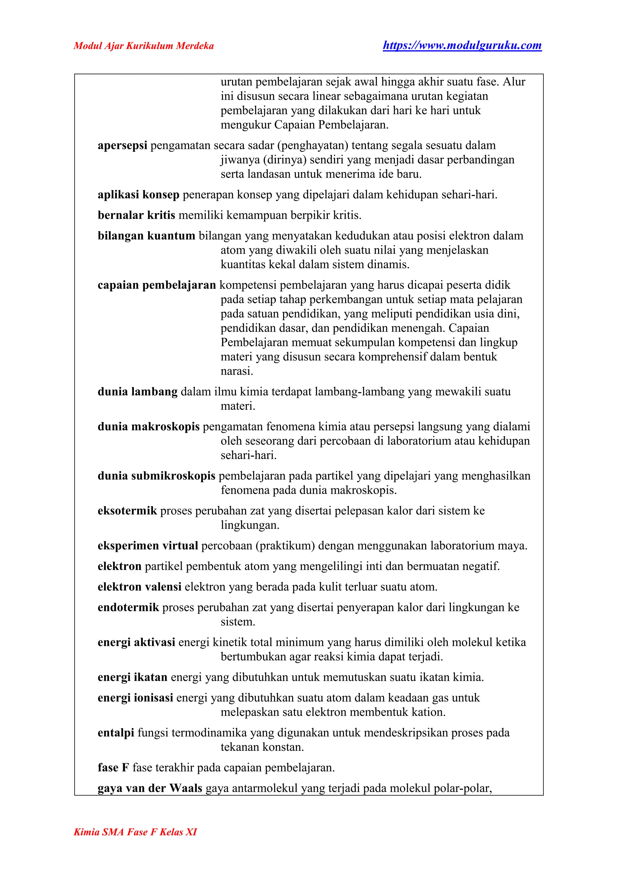 Modul Ajar Kelas 11 Kimia Fase F Kurikulum Merdeka | PDF