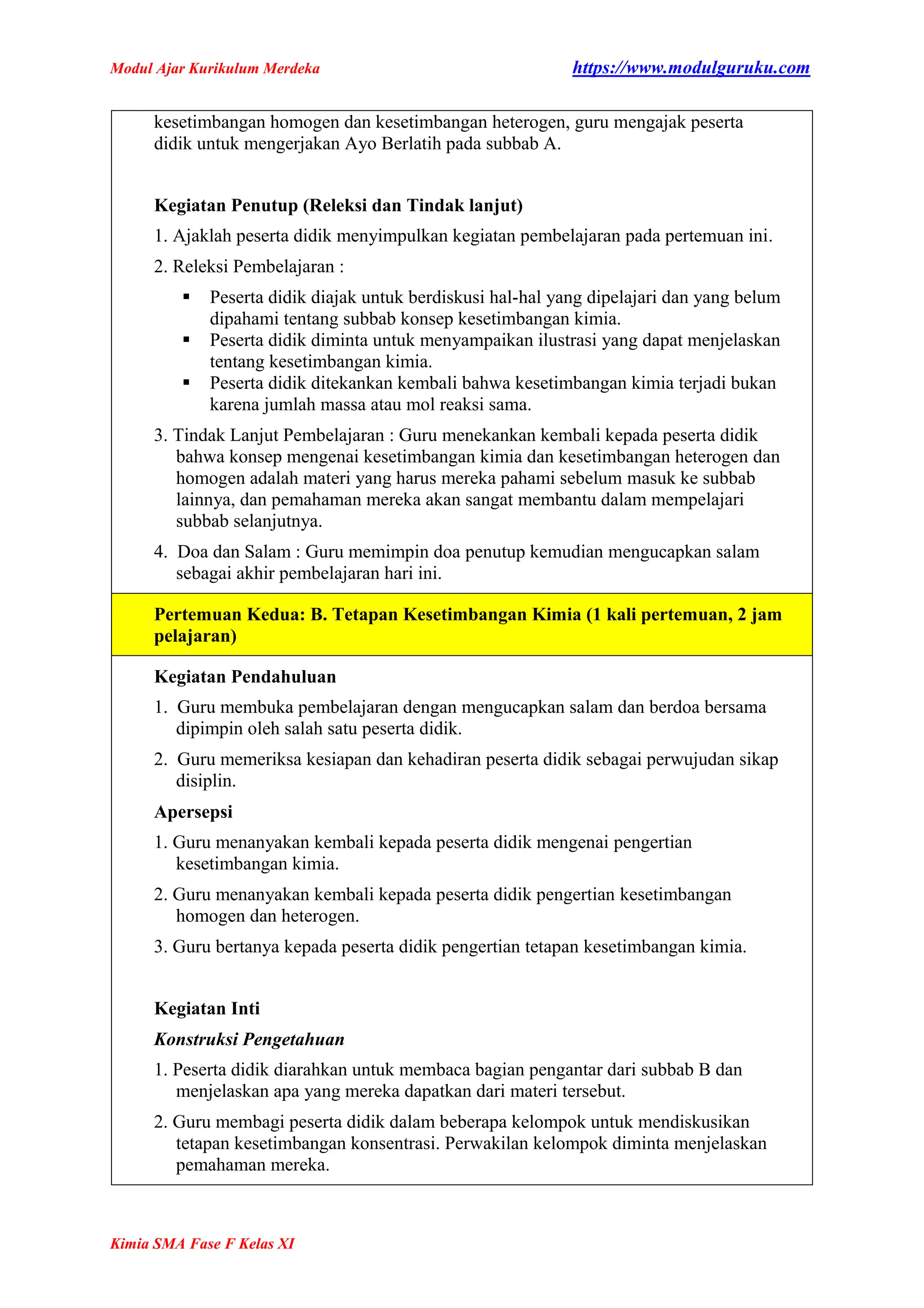 Modul Ajar Kelas 11 Kimia Fase F Kurikulum Merdeka | PDF