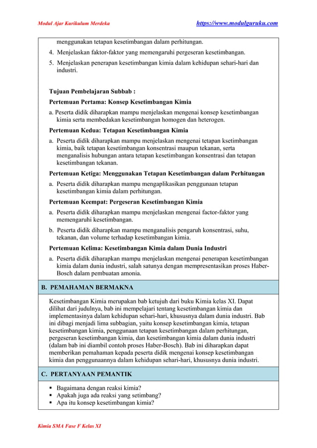 Modul Ajar Kelas 11 Kimia Fase F Kurikulum Merdeka | PDF