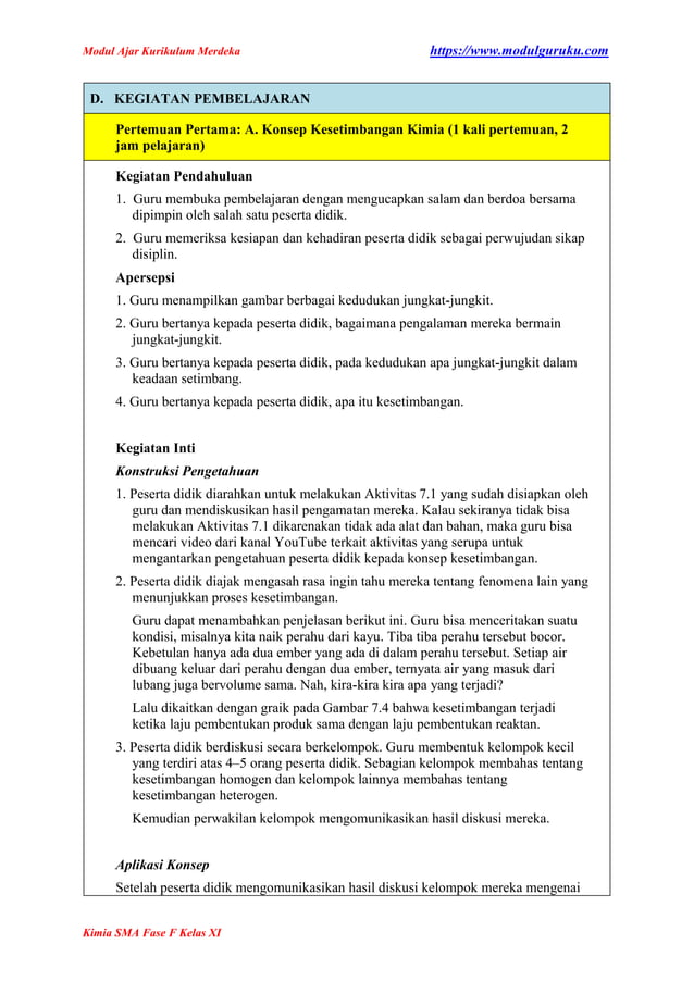 Modul Ajar Kelas 11 Kimia Fase F Kurikulum Merdeka | PDF