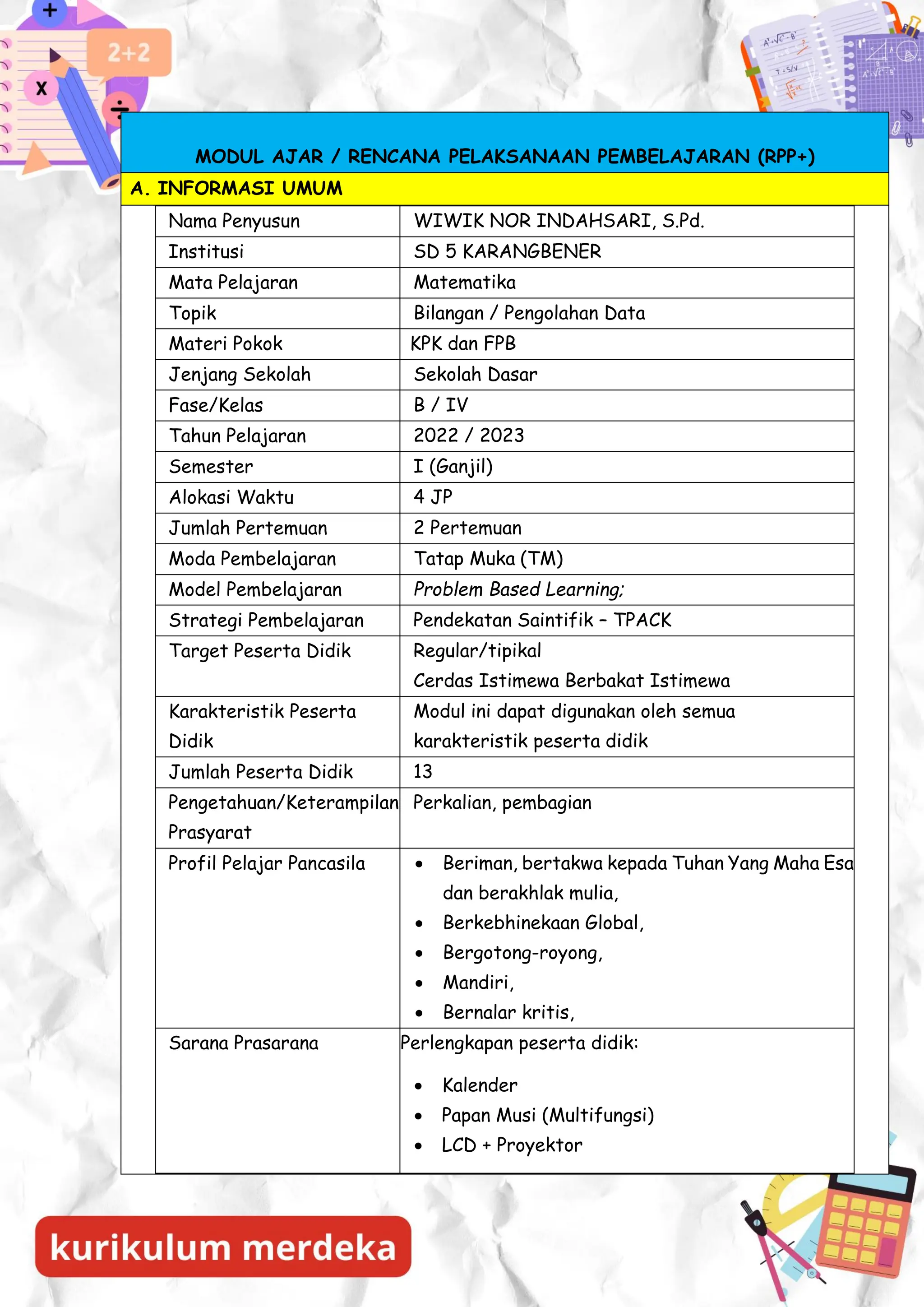Modul Ajar Kelas 5 kpk dan fpb kurikulum merdeka.pdf