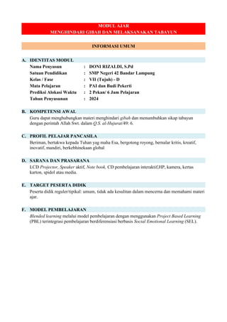 Modul Ajar Kelas 7 PAI - Bab 8 Fase D.docx