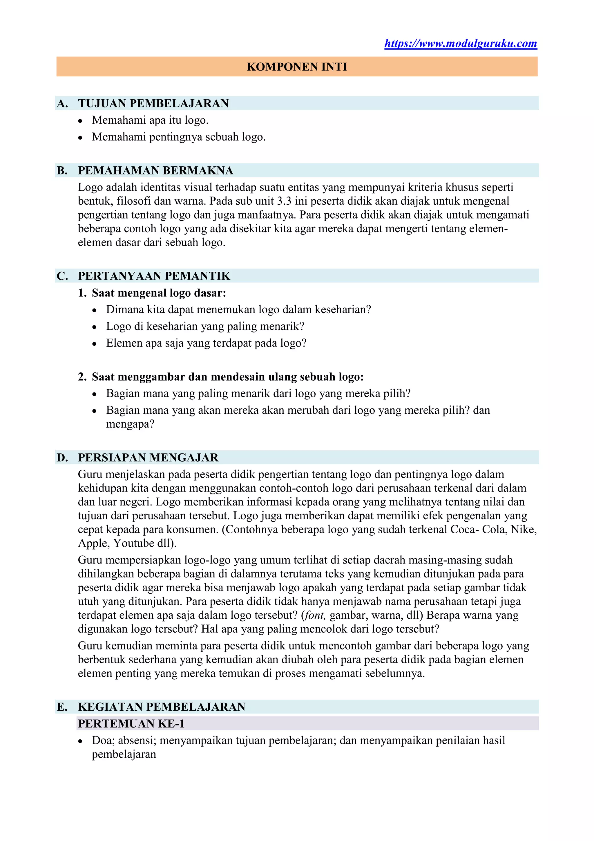 Modul Ajar Kelas 7 SMP Seni Rupa Unit 3 | DOCX