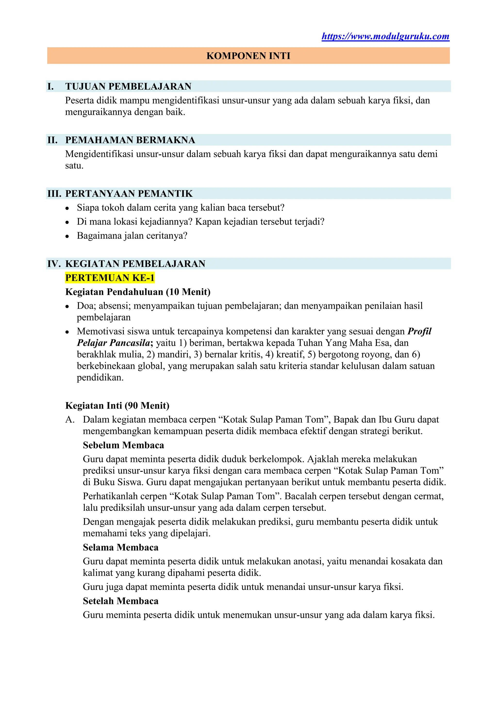 Modul Ajar Kelas 8 SMP Bahasa Indonesia Fase D | DOCX