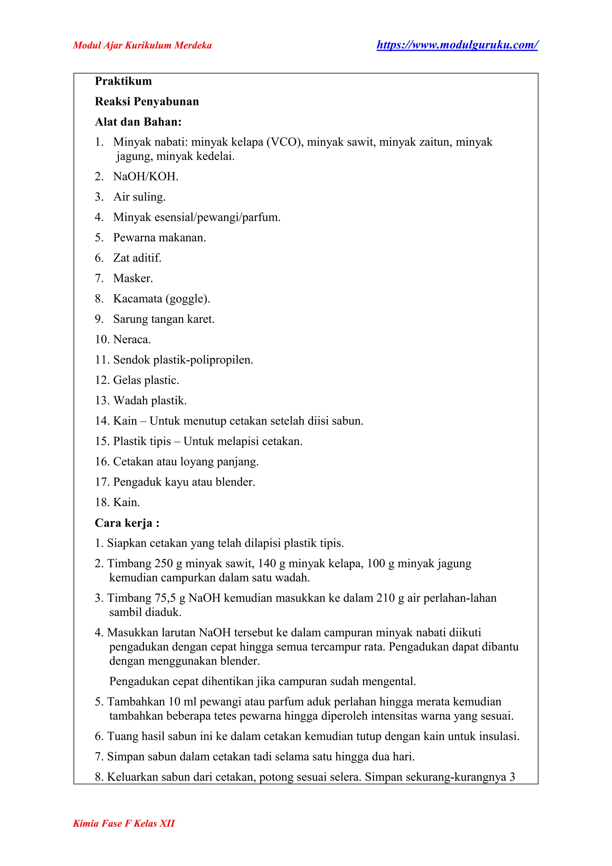 Modul Ajar Kimia Kelas 12 Fase F Kurikulum Merdeka | PDF