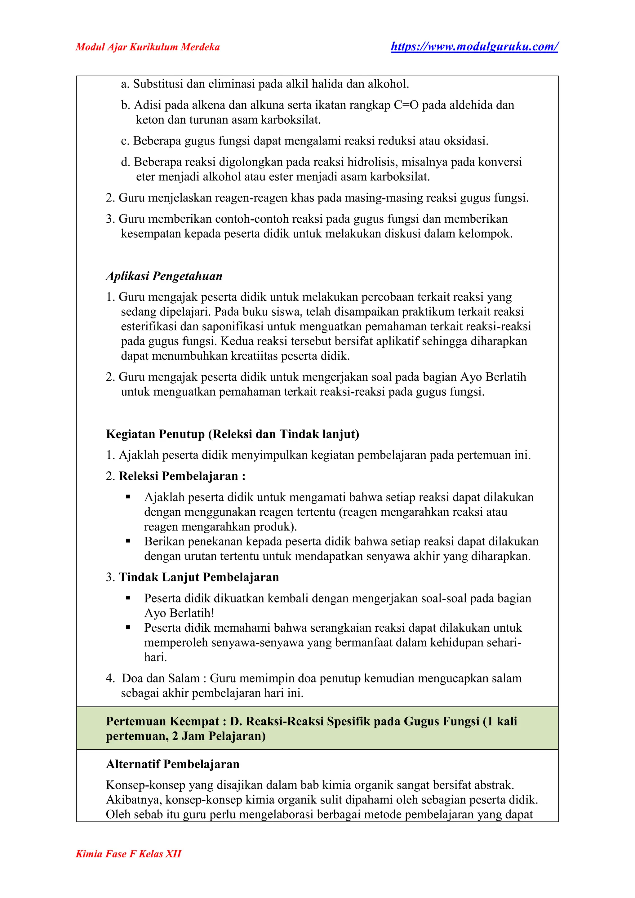 Modul Ajar Kimia Kelas 12 Fase F Kurikulum Merdeka | PDF