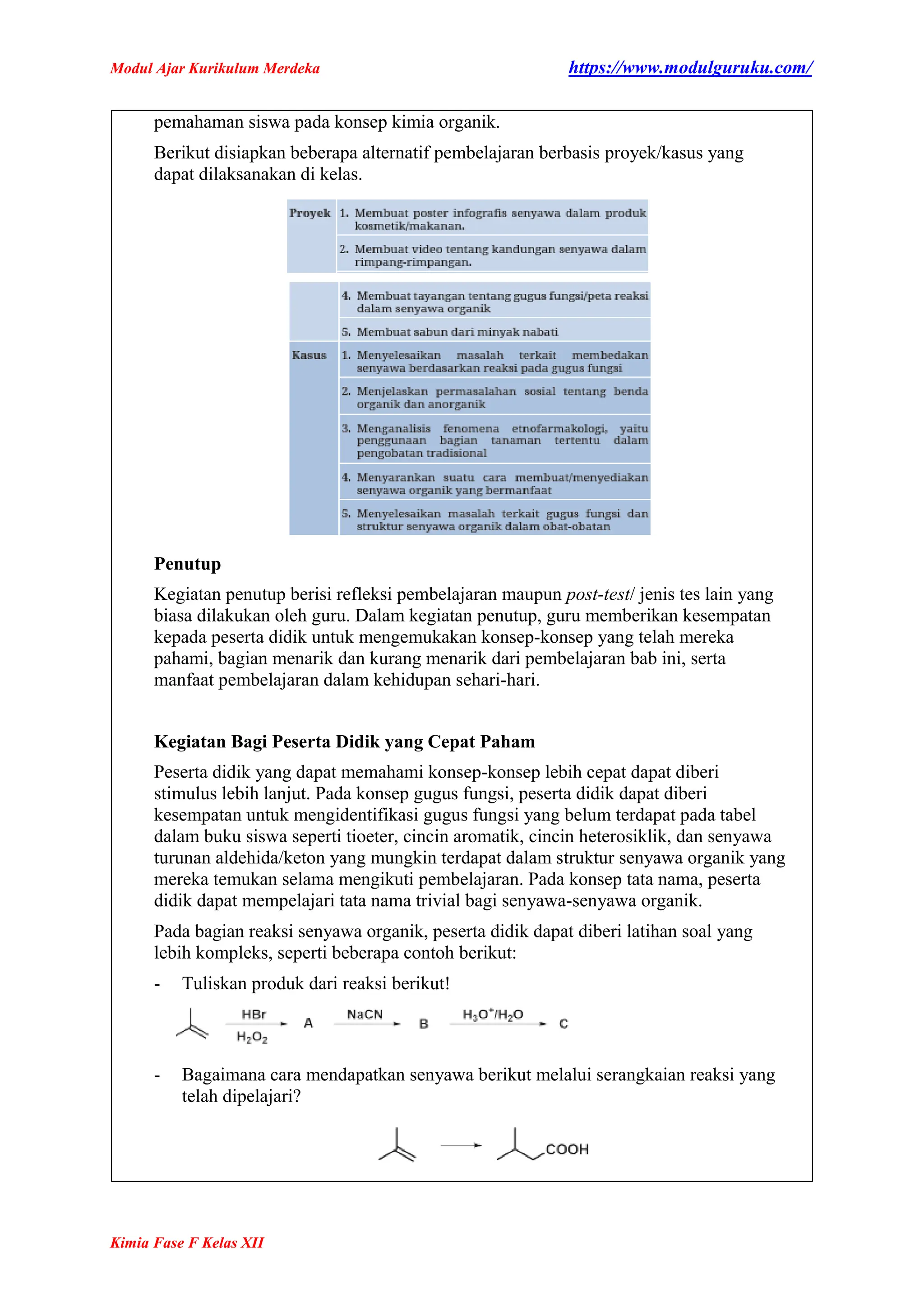 Modul Ajar Kimia Kelas 12 Fase F Kurikulum Merdeka | PDF