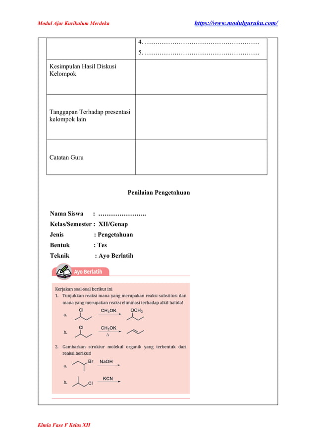 Modul Ajar Kimia Kelas 12 Fase F Kurikulum Merdeka | PDF