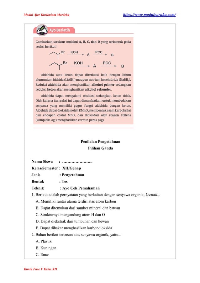 Modul Ajar Kimia Kelas 12 Fase F Kurikulum Merdeka | PDF