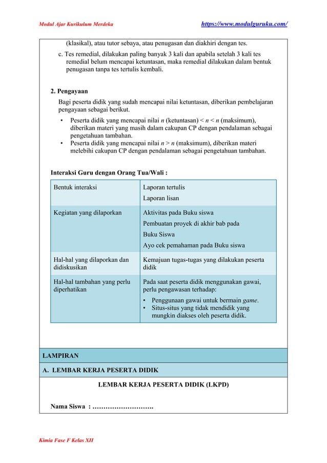 Modul Ajar Kimia Kelas 12 Fase F Kurikulum Merdeka | PDF