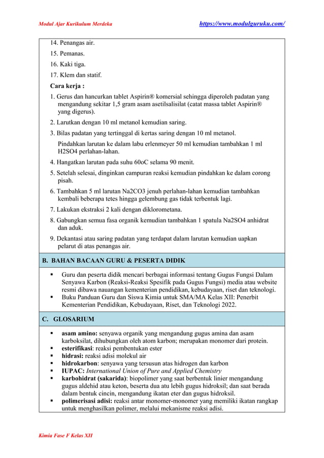 Modul Ajar Kimia Kelas 12 Fase F Kurikulum Merdeka | PDF