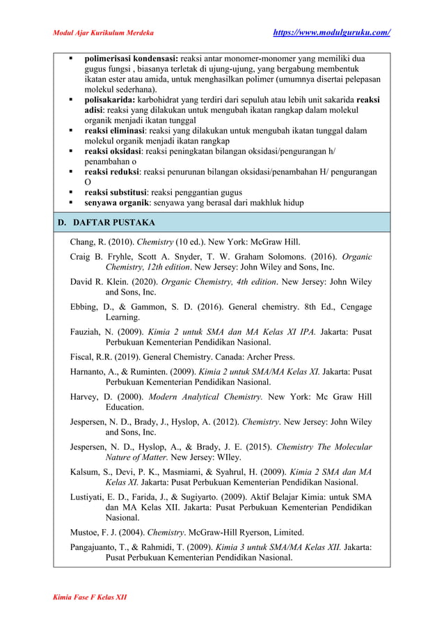 Modul Ajar Kimia Kelas 12 Fase F Kurikulum Merdeka | PDF