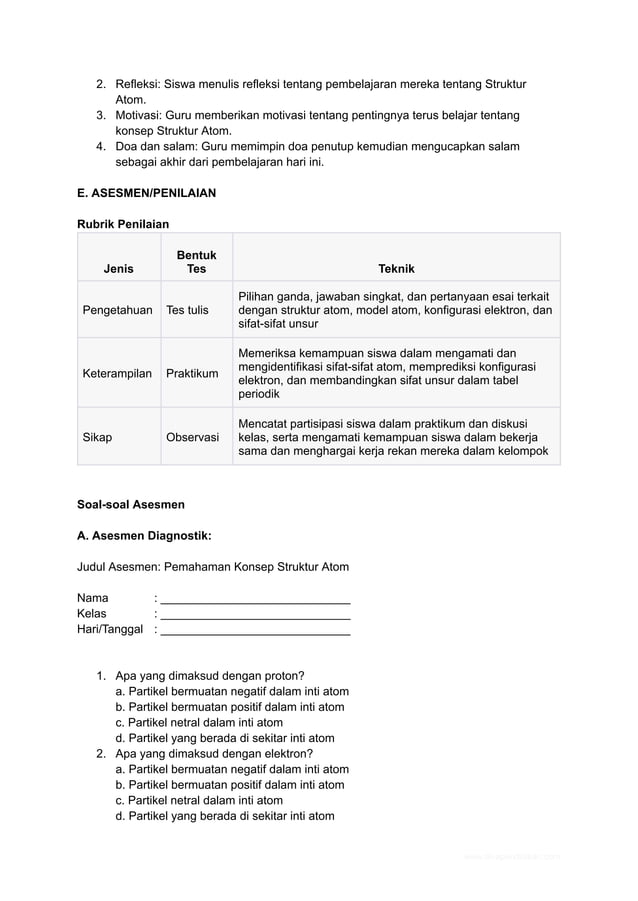 Modul Ajar Kimia XI Pertemuan ke-1 Struktur Atom | PDF