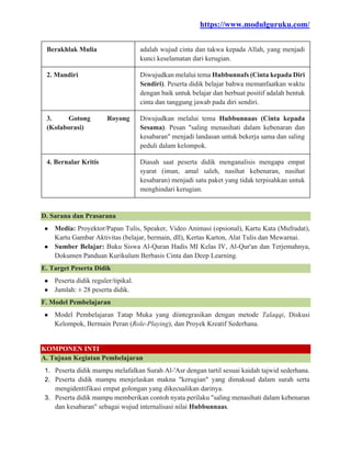 Modul Ajar Kurikulum Berbasis Cinta (KBC) Al-Qur’an Hadis Kelas 4 | PDF