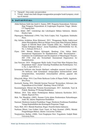 Modul Ajar Bahasa Indonesia Kelas 12 Fase F Kurikulum Merdeka | PDF