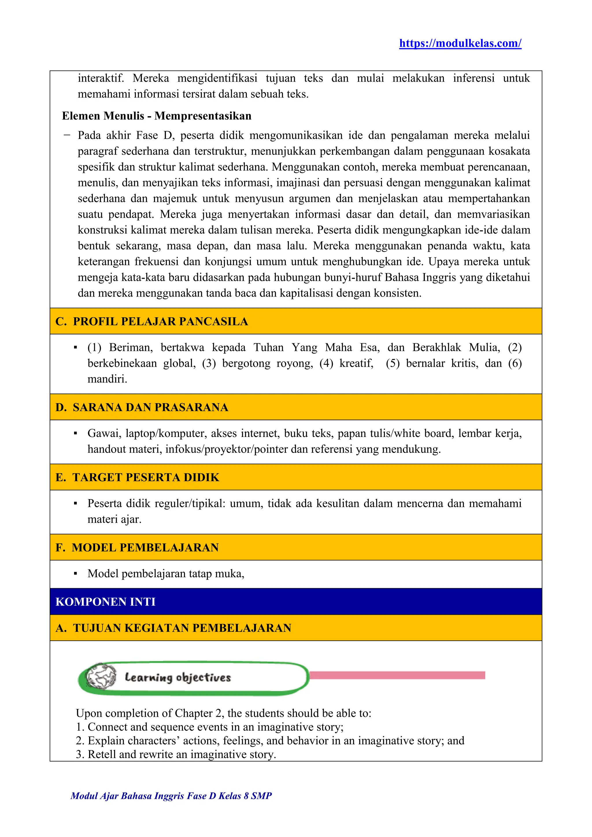 Modul Ajar Bahasa Inggris Kelas 8 SMP/MTs Fase D Kurikulum Merdeka | PDF