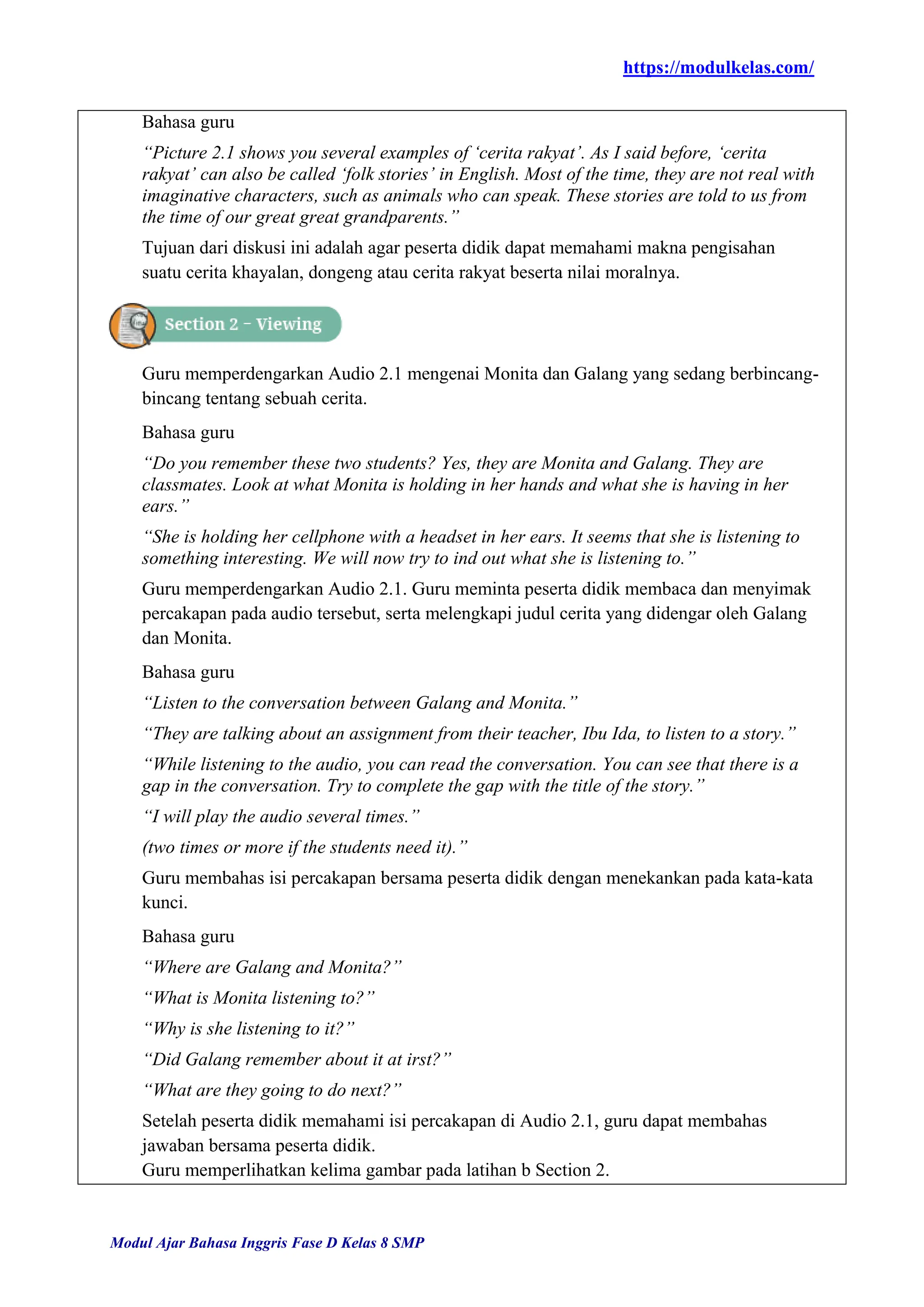 Modul Ajar Bahasa Inggris Kelas 8 SMP/MTs Fase D Kurikulum Merdeka | PDF