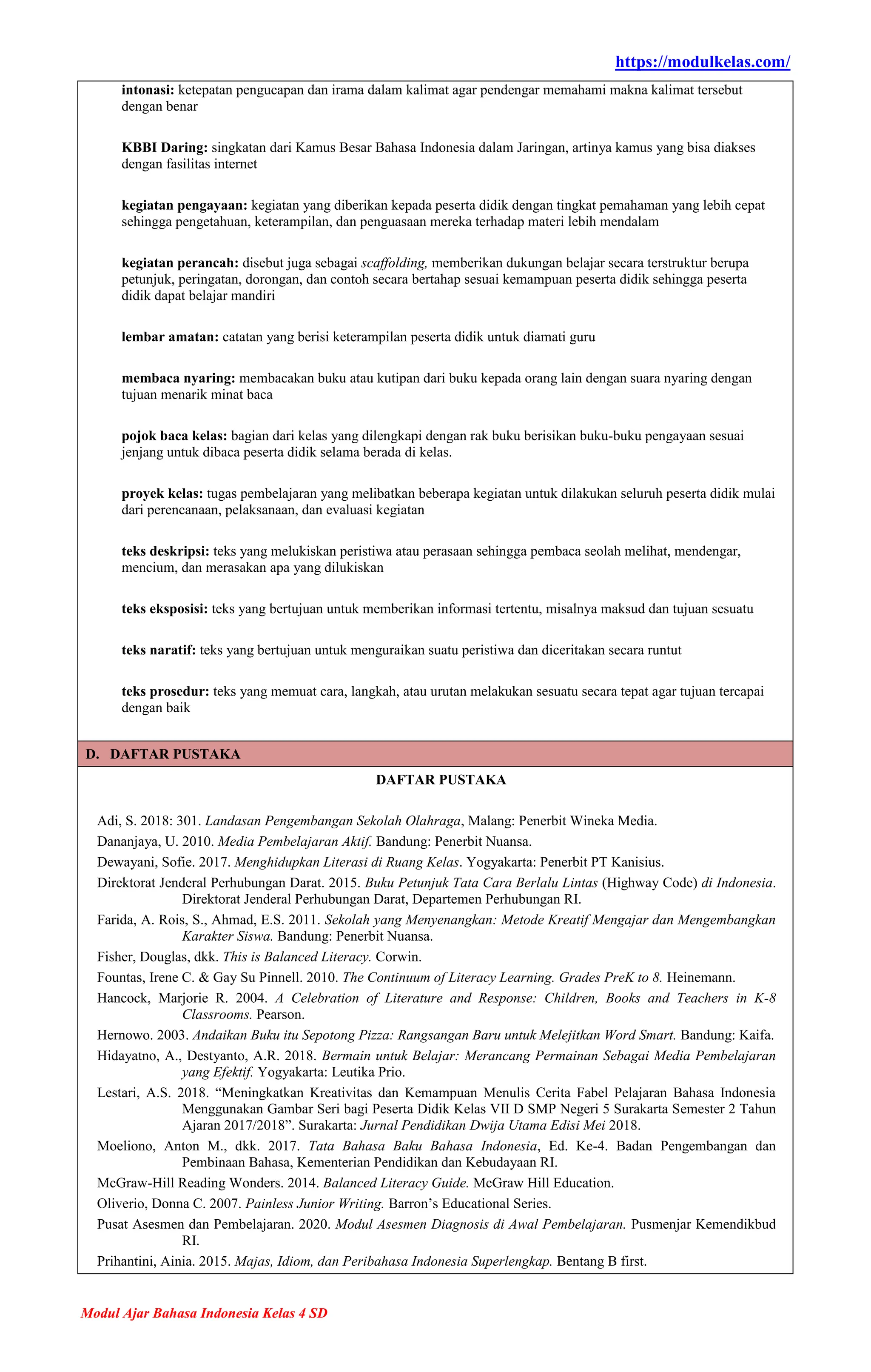 Modul Ajar Bahasa Indonesia Kelas 4 Fase B Kurikulum Merdeka | PDF