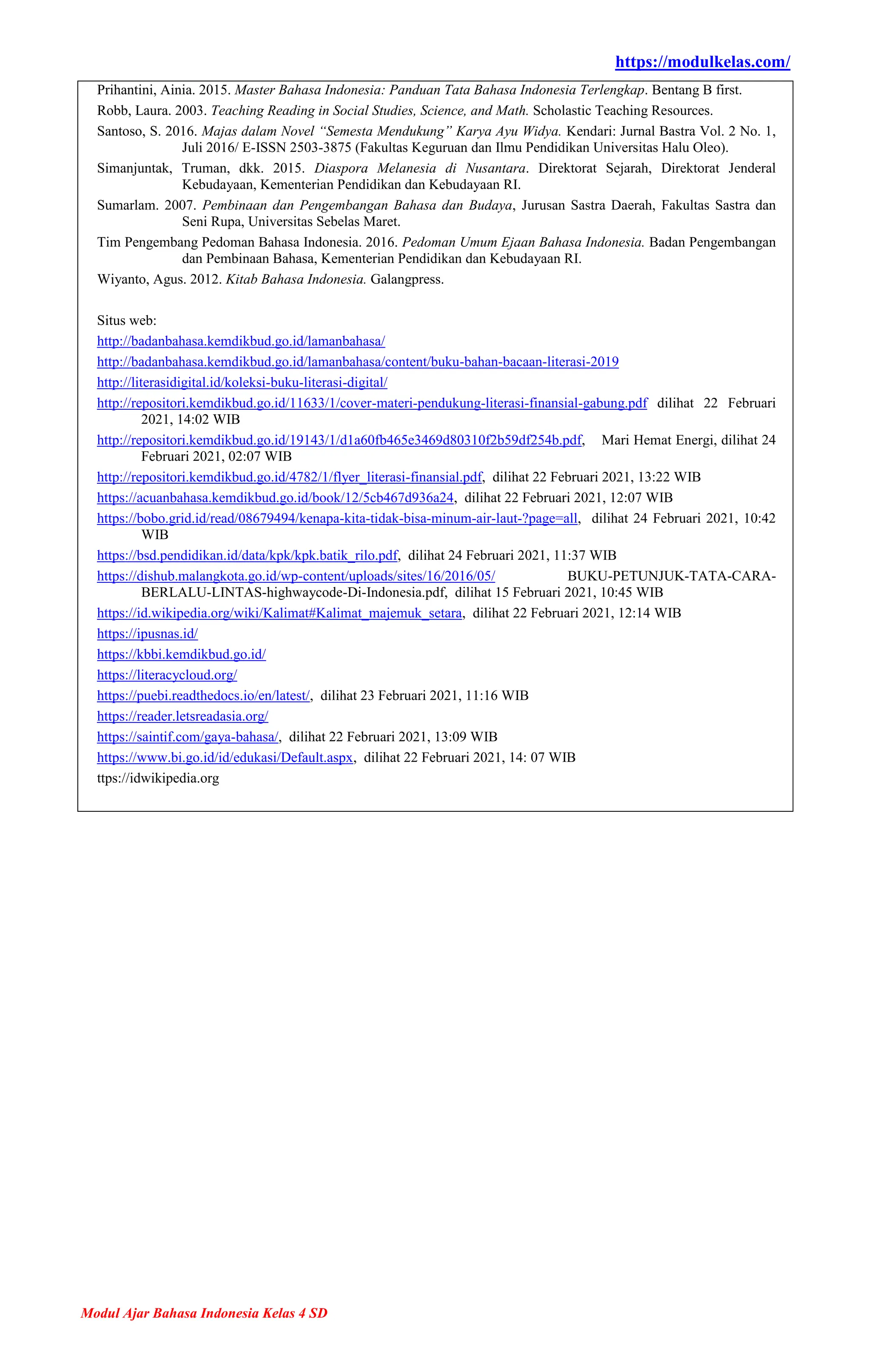 Modul Ajar Bahasa Indonesia Kelas 4 Fase B Kurikulum Merdeka | PDF