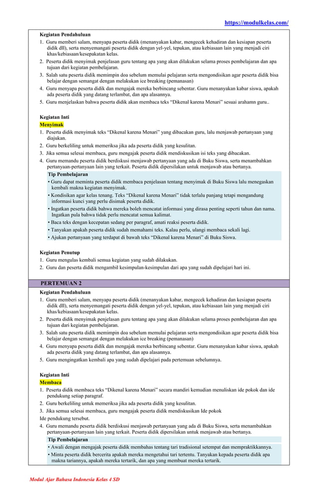 Modul Ajar Bahasa Indonesia Kelas 4 Fase B Kurikulum Merdeka | PDF