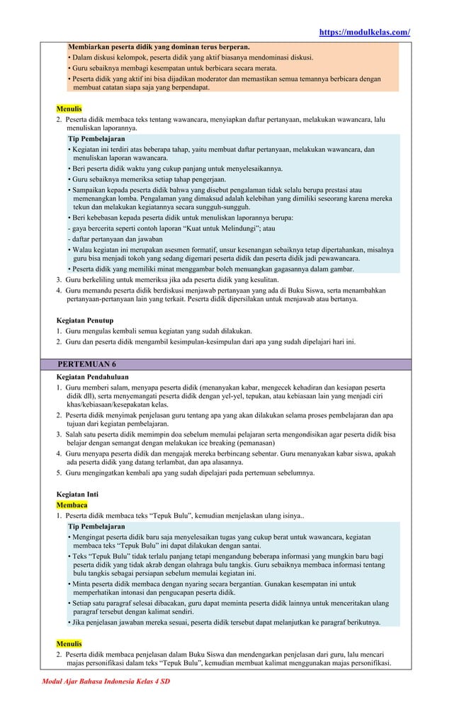 Modul Ajar Bahasa Indonesia Kelas 4 Fase B Kurikulum Merdeka | PDF